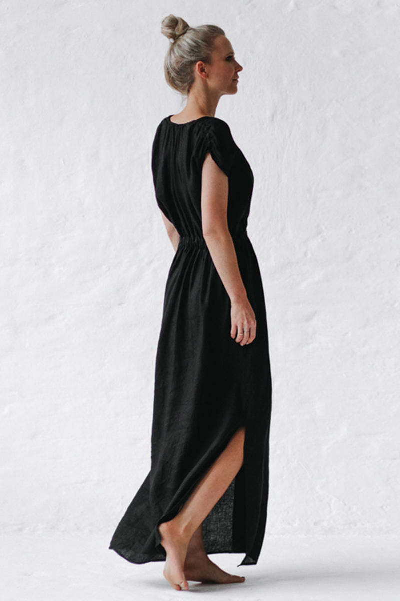 Column Linen Dress - Black | Seaside Tones